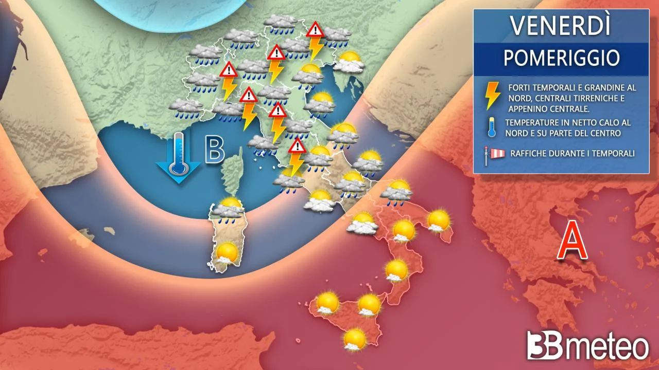 Meteo: importante break temporalesco in arrivo con vortice ciclonico, nubifragi e grandine ...